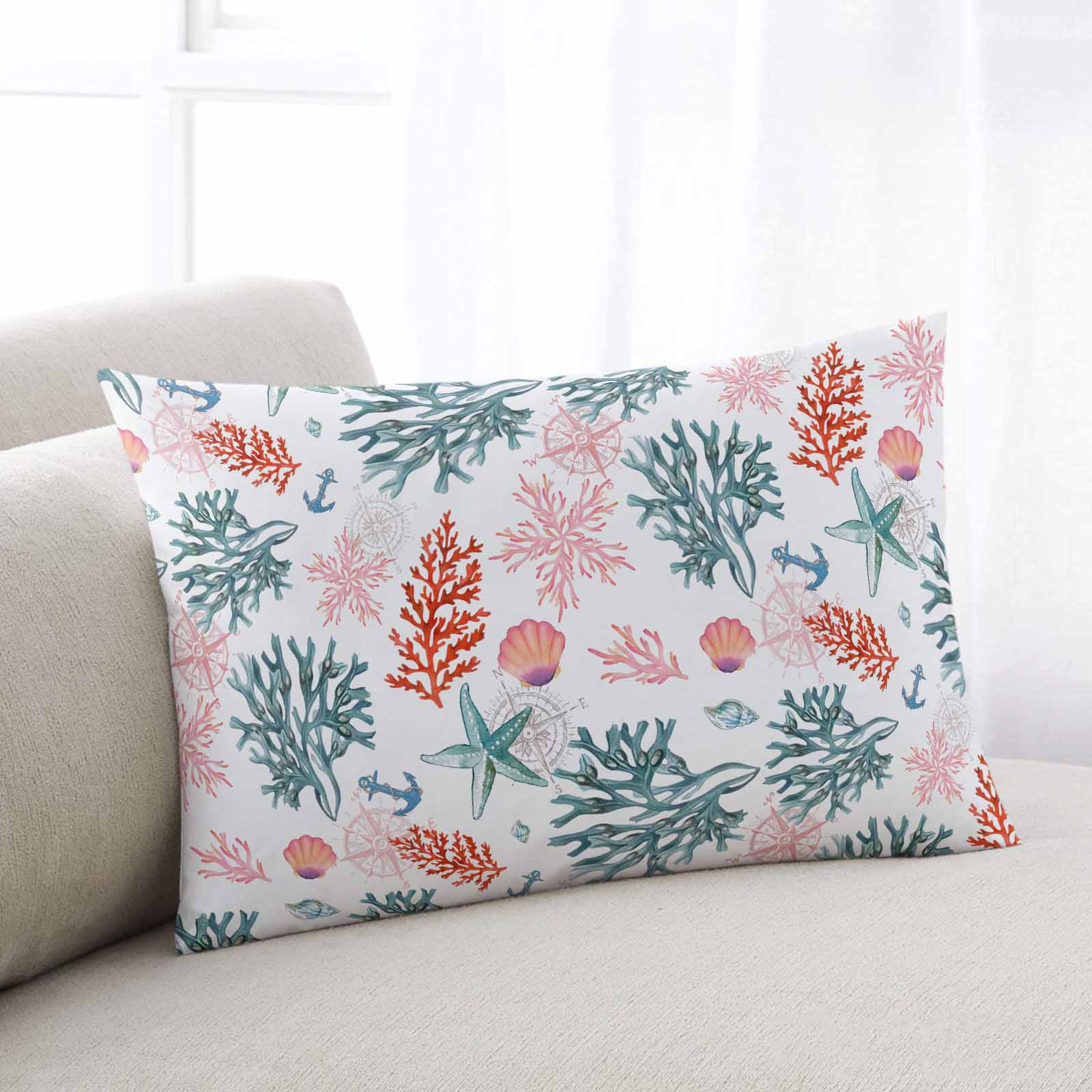 Coastal Coral Pillow Covers Decorative Throw Pillow Case, Seashell ...