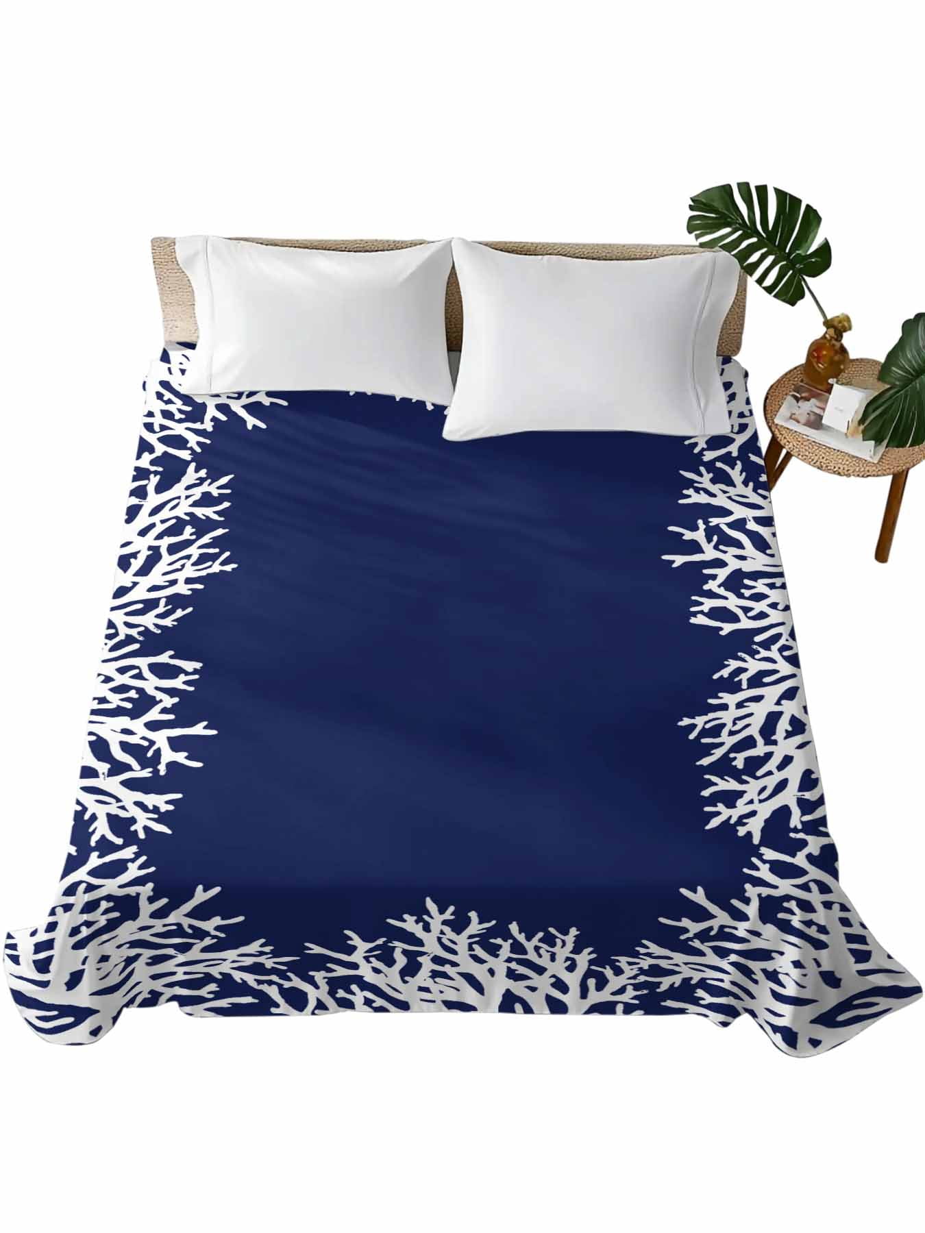 Coastal Coral Queen Size Flat Sheet Only, Hotel Luxury Microfiber Bed ...