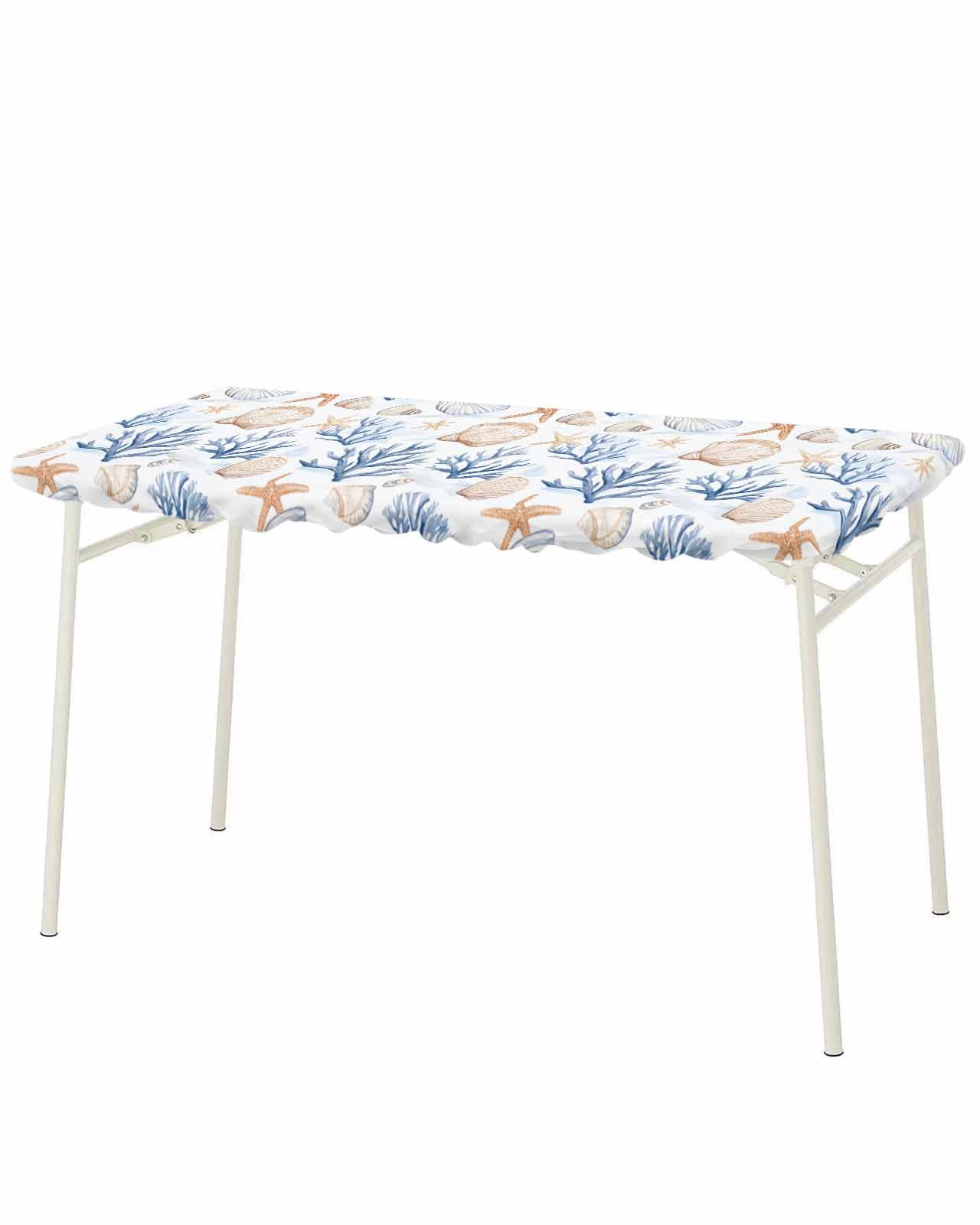 Coastal Coral Rectangle Tablecloth, Waterproof Elastic Fitted Table ...