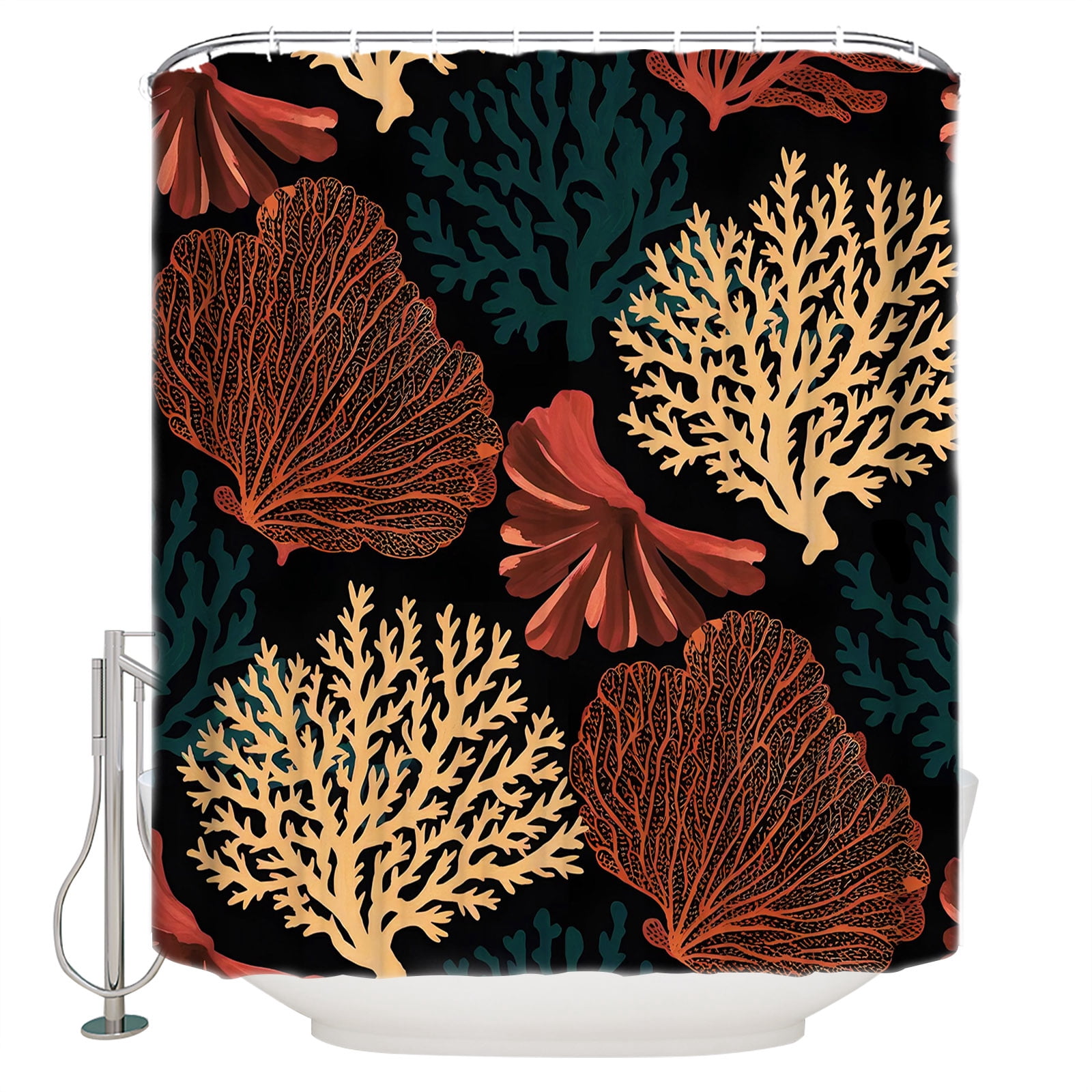 Coastal Coral Reef Bathroom Shower Curtains with 12 Hooks Waterproof ...