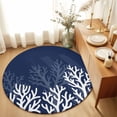 Coastal Coral Reef Navy Blue White Round Rug 3ft Summer Marine Ocean ...