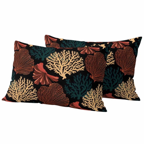 Coastal Coral Reef Outdoor Waterproof Pillow Covers, Abstract Orange ...