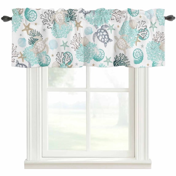 Coastal Coral Rod Pocket Curtain Valance, Ocean Nautical Turtle ...