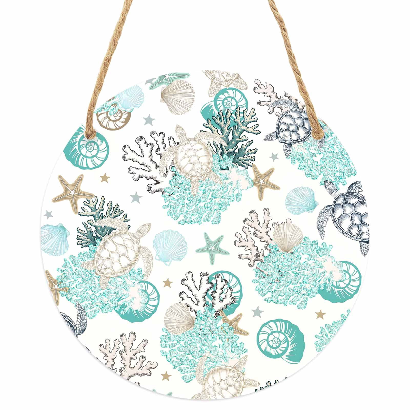 Coastal Coral Round Front Door Welcome Sign, 5.9 Inch Wall Hanging ...