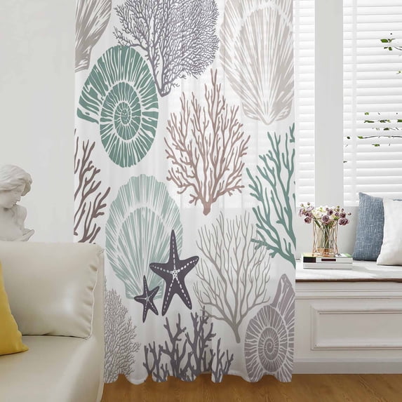 Coastal Coral Semi Sheer Curtains Drapes for Living Room,Bedroom,French ...