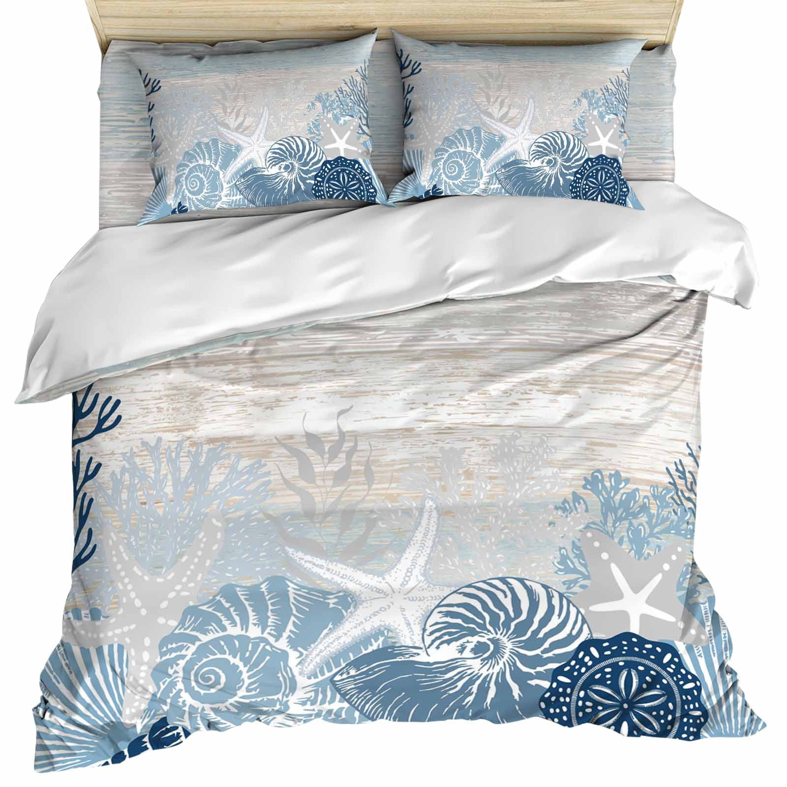 Coastal Coral Set of 4 Bedding Quilt Covers, Ocean Starfish Beach Conch ...