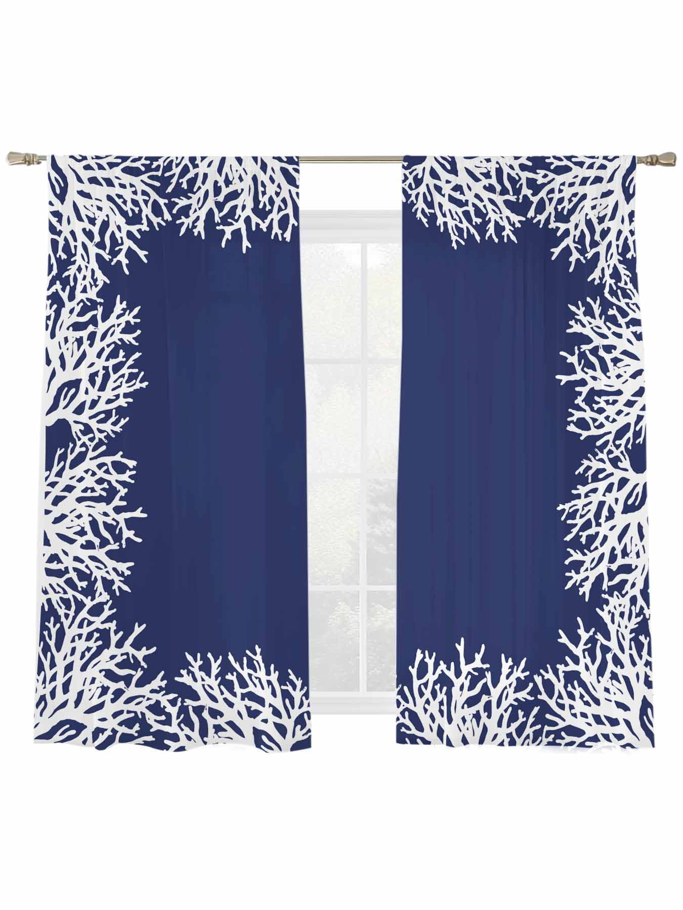Coastal Coral Sheer Curtains 63 Inch Length 2 Panels Set, Semi Transparent Voile Rod Pocket ...
