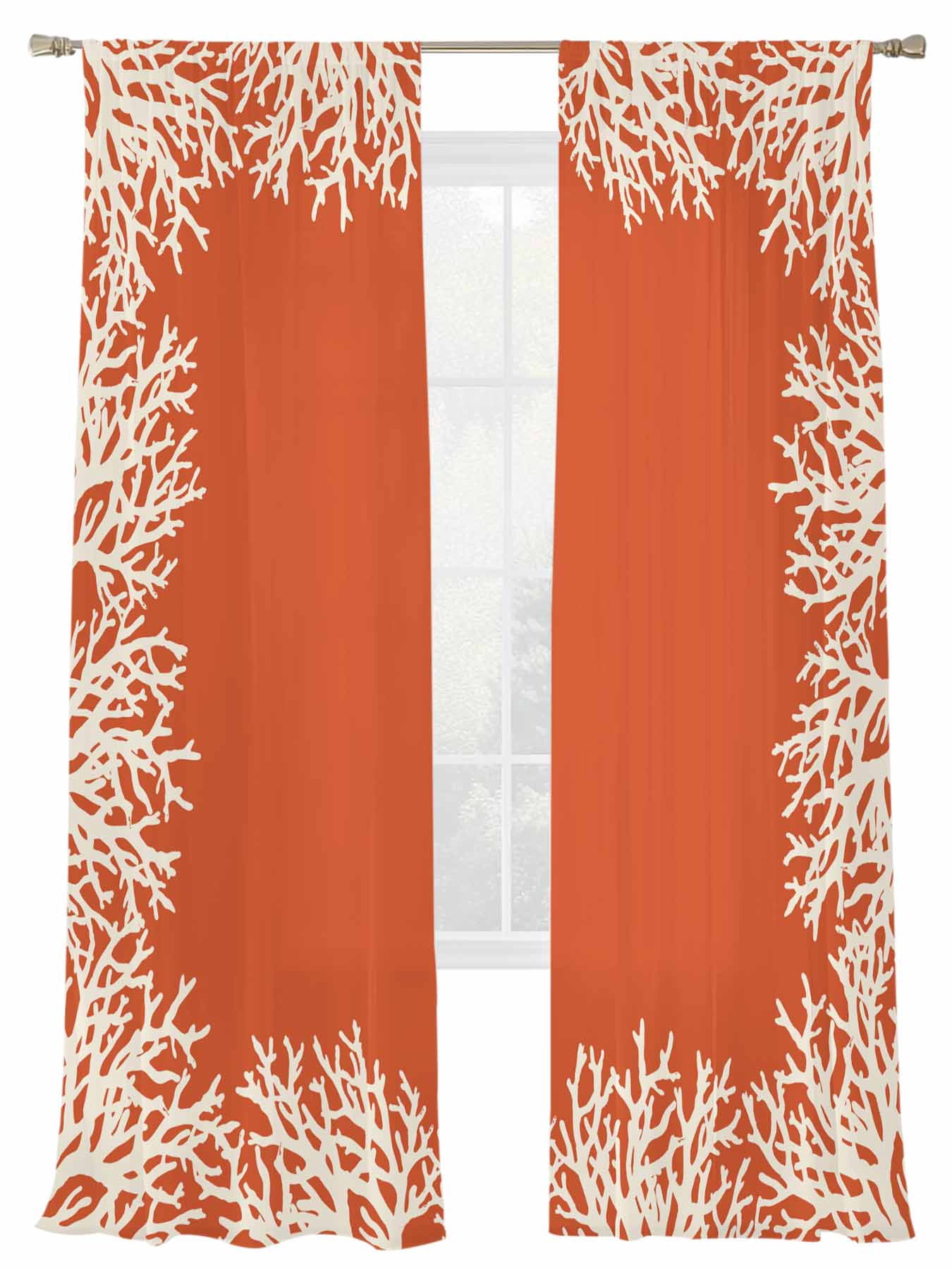Coastal Coral Sheer Curtains 96 Inch Length 2 Panels Set, Semi ...