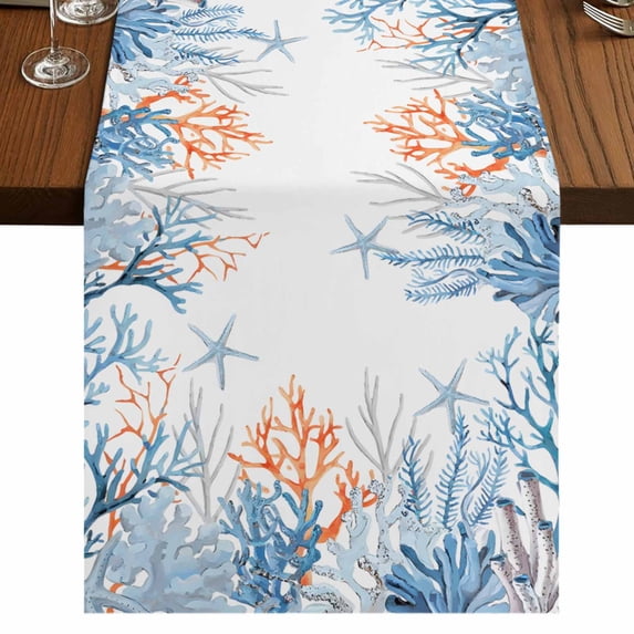 Coastal Coral Short Table Runner 60 Inches Long,Blue Ocean Starfish ...