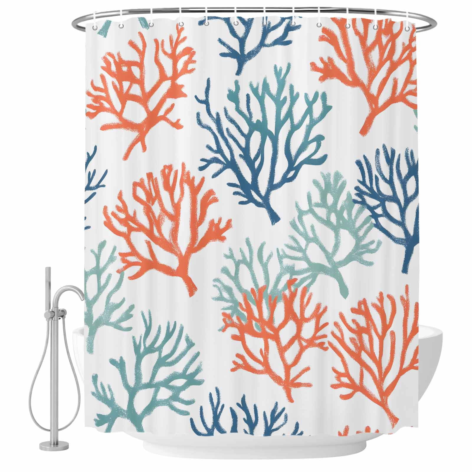 Coastal Coral Shower Curtain Set - Small 36" x 72" Washable Bathtub ...