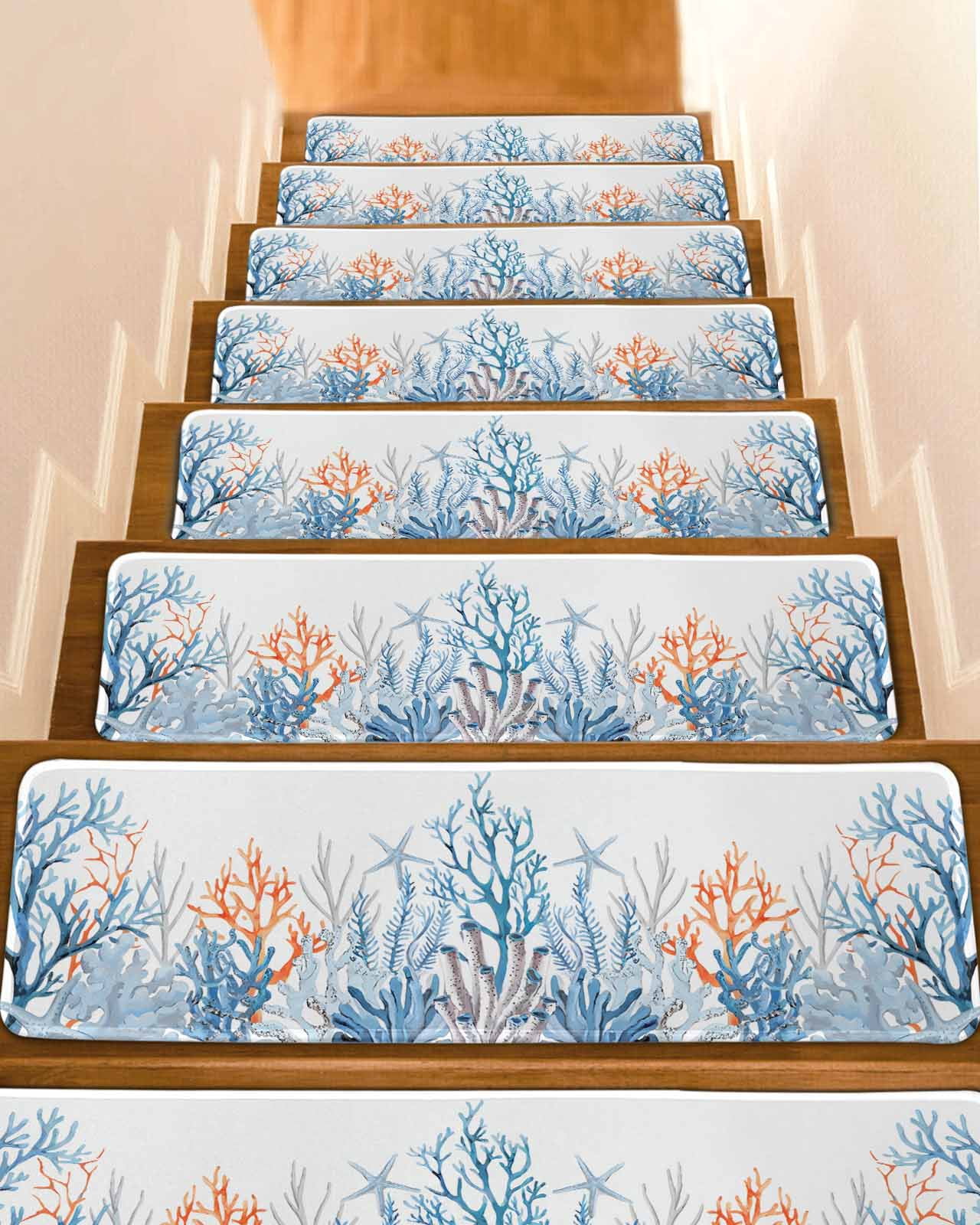 Coastal Coral Stair Treads for Wooden Steps Indoor Runner Rug Carpet ...
