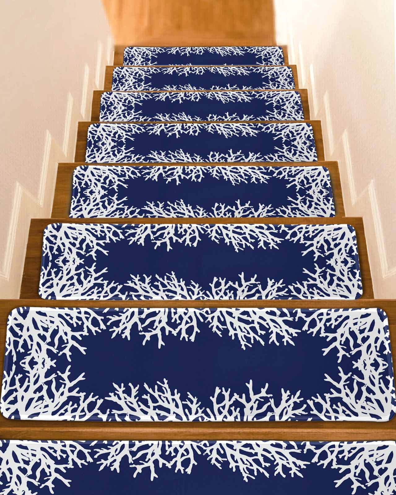 Coastal Coral Stair Treads for Wooden Steps Indoor Runner Rug Carpet ...