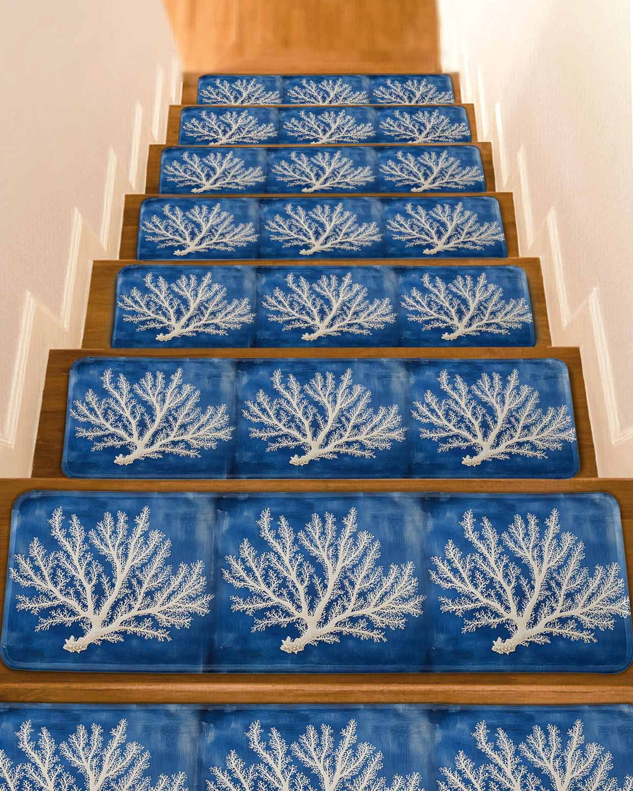 Coastal Coral Stair Treads for Wooden Steps Indoor Runner Rug Carpet ...
