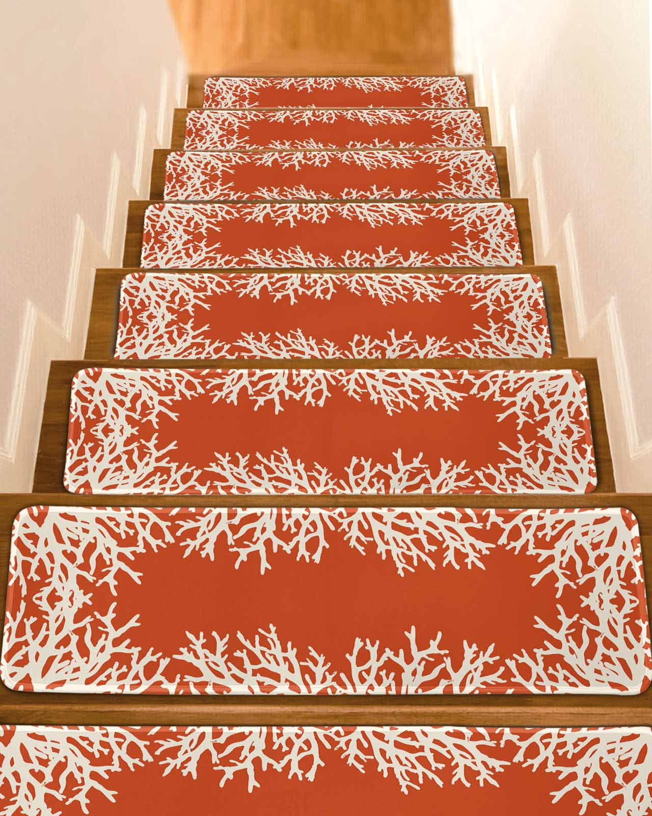 Coastal Coral Stair Treads for Wooden Steps Indoor Runner Rug Carpet ...
