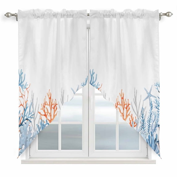Coastal Coral Swag Curtain Valances, Blue Ocean Starfish Seagrass ...