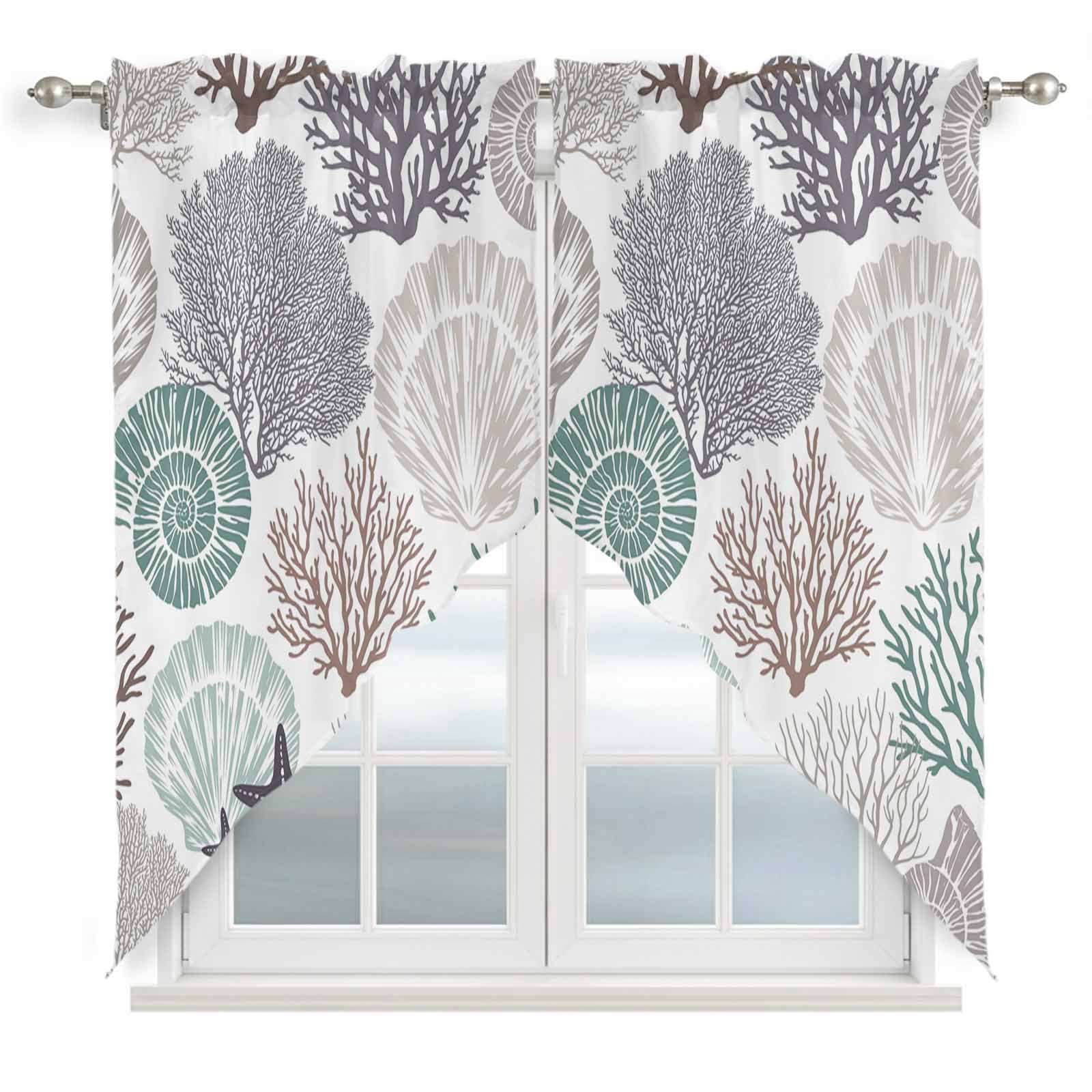 Coastal Coral Swag Curtains Nautical Ocean Beach Conch Shells Starfish ...