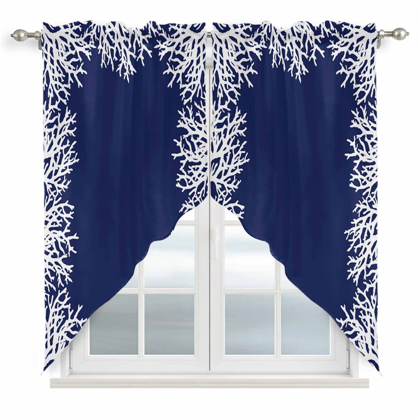 Coastal Coral Swag Curtains Navy Blue Ocean Marine Nautical Beach Swag ...