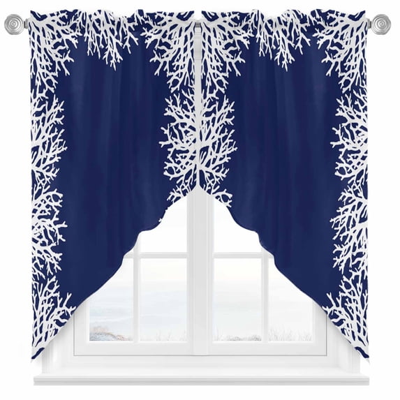 Coastal Coral Swag Curtains Valance For Kitchen Windows, Navy Blue ...