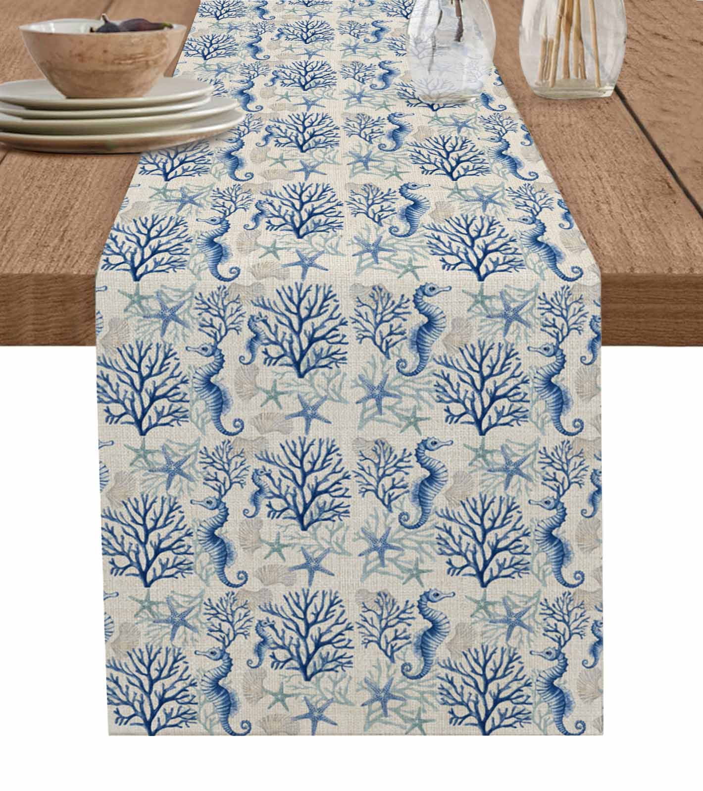 Coastal Coral Table Runner Cotton Linen 120 Inch Holiday Dresser ...