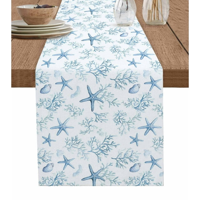 Coastal Coral Table Runner Cotton Linen 120 Inch Holiday Dresser ...