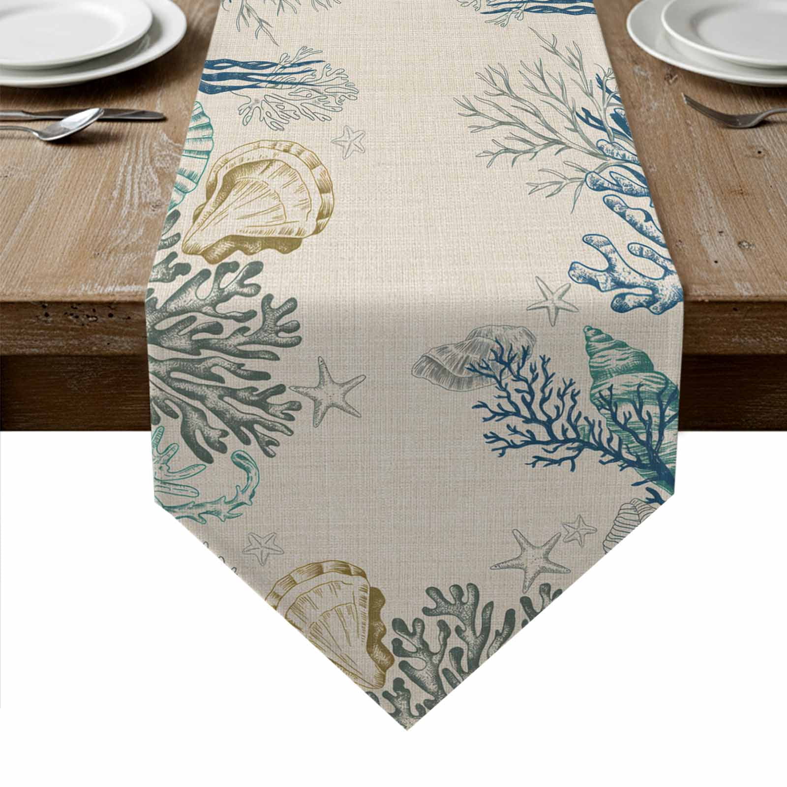 Coastal Coral Table Runner Linen Burlap Table Runner 108 Inches Long ...