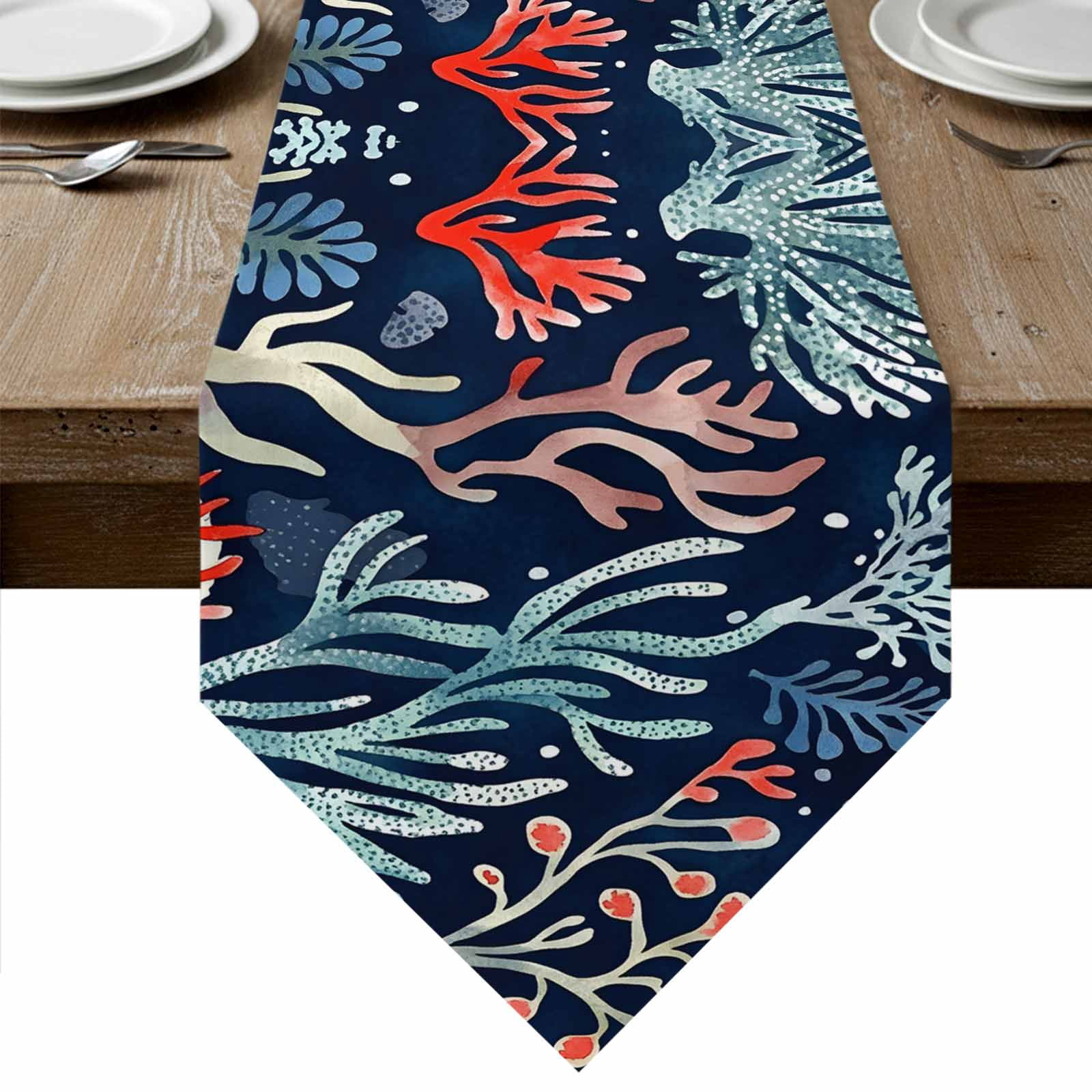 Coastal Coral Table Runner Linen Burlap Table Runner 70 Inches Long ...