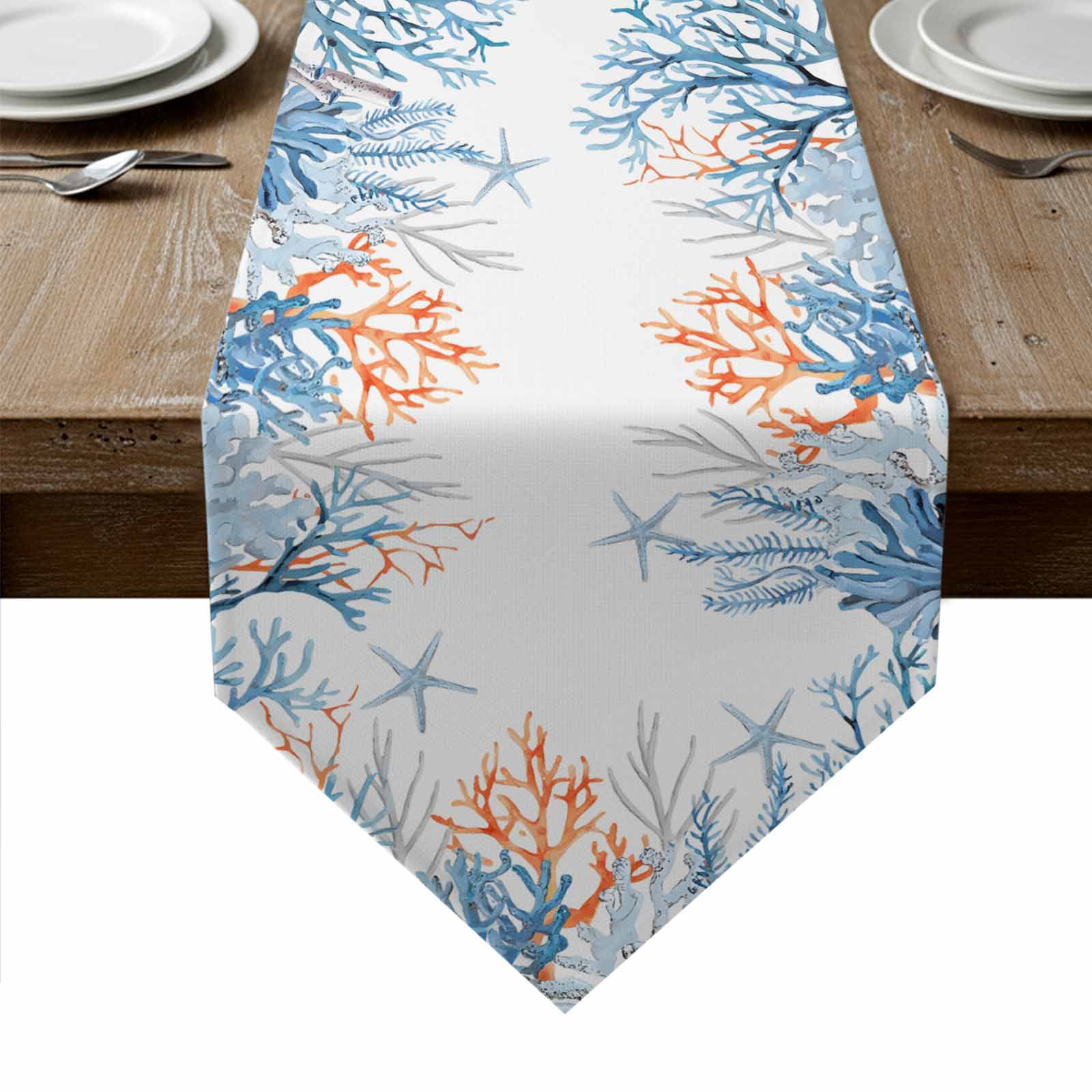 Coastal Coral Table Runner Linen Burlap Table Runner 72 Inches Long ...