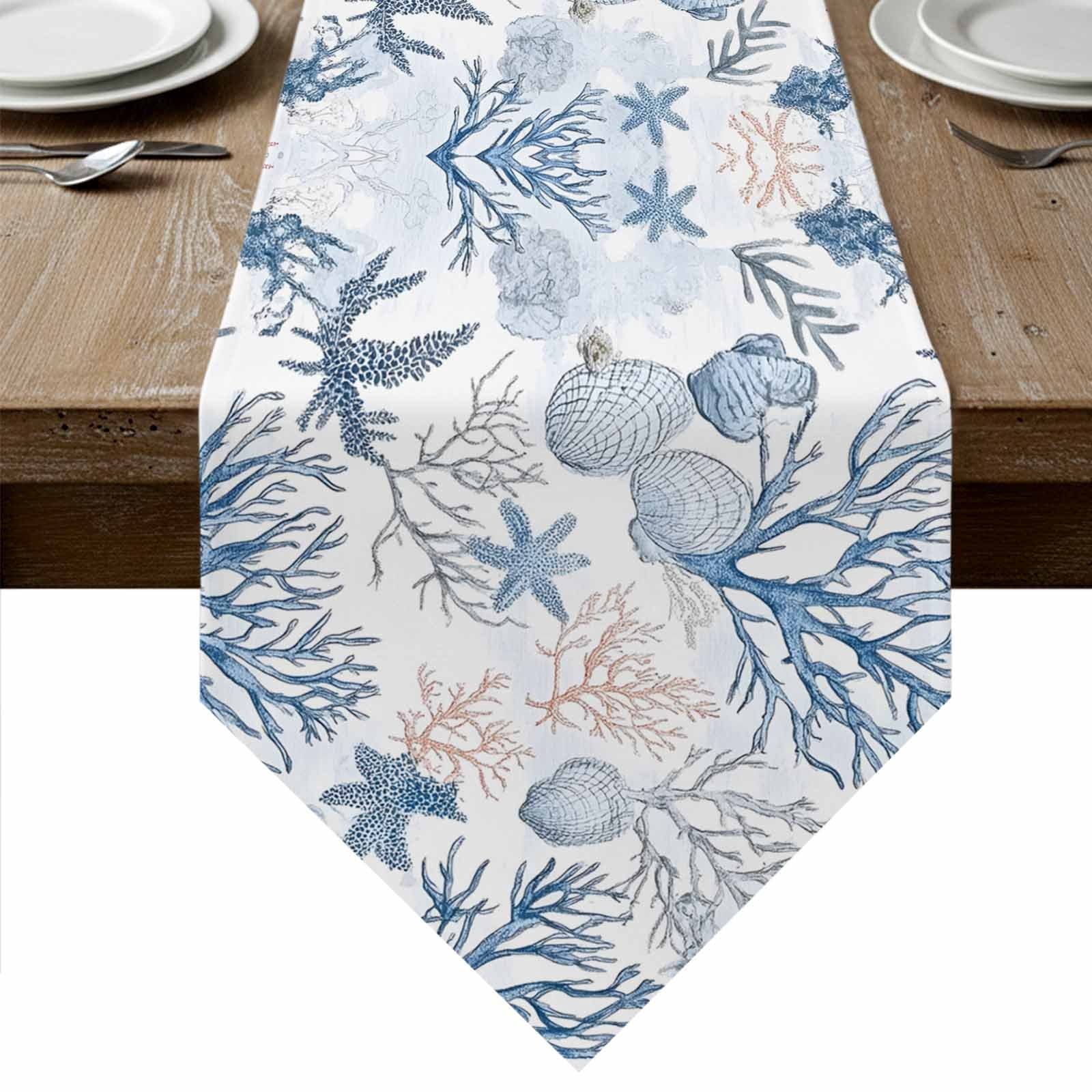 Coastal Coral Table Runner Linen Burlap Table Runner 72 Inches Long ...