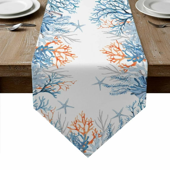 Coastal Coral Table Runner Linen Burlap Table Runner 90 Inches Long ...