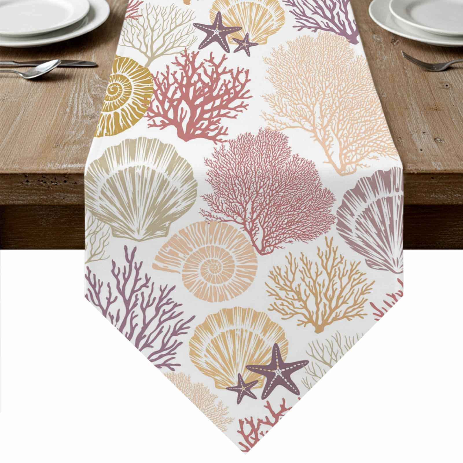 Coastal Coral Table Runner Linen Burlap Table Runner 90 Inches Long ...