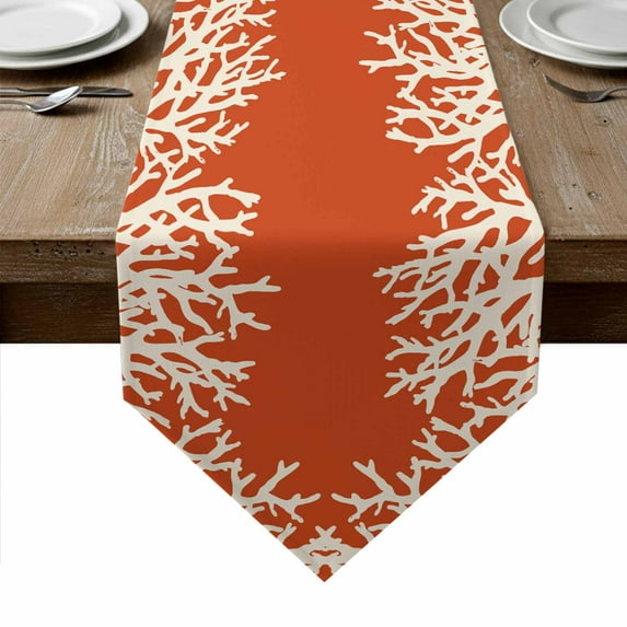 Coastal Coral Table Runner Linen Burlap Table Runner 90 Inches Long ...