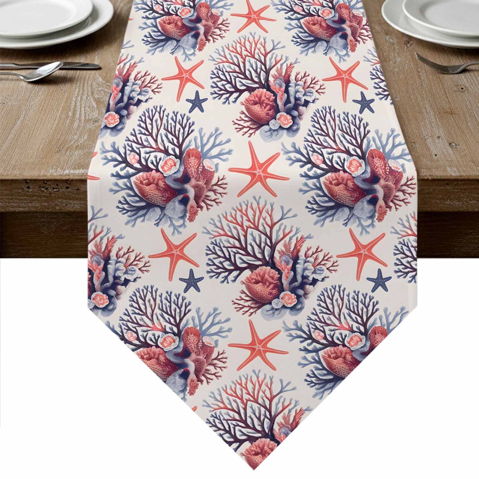 Coastal Coral Table Runner Linen Burlap Table Runner 90 Inches Long Red ...