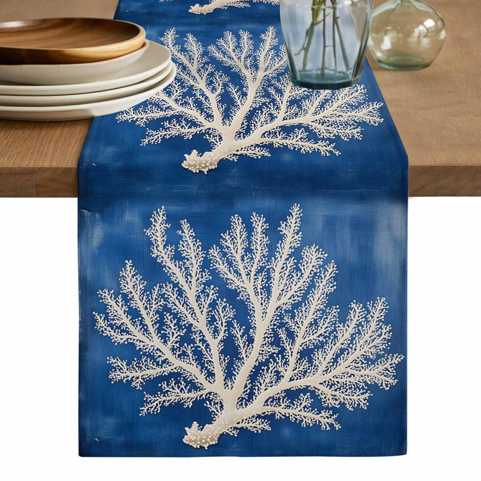 Coastal Coral Table Runner, Oil Painted Summer Ocean Modern Art ...