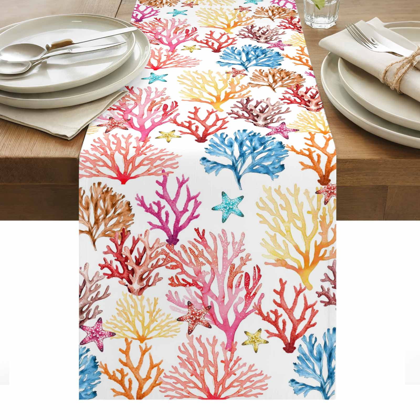 Coastal Coral Table Runner Summer Ocean Marine Coral Starfish ...
