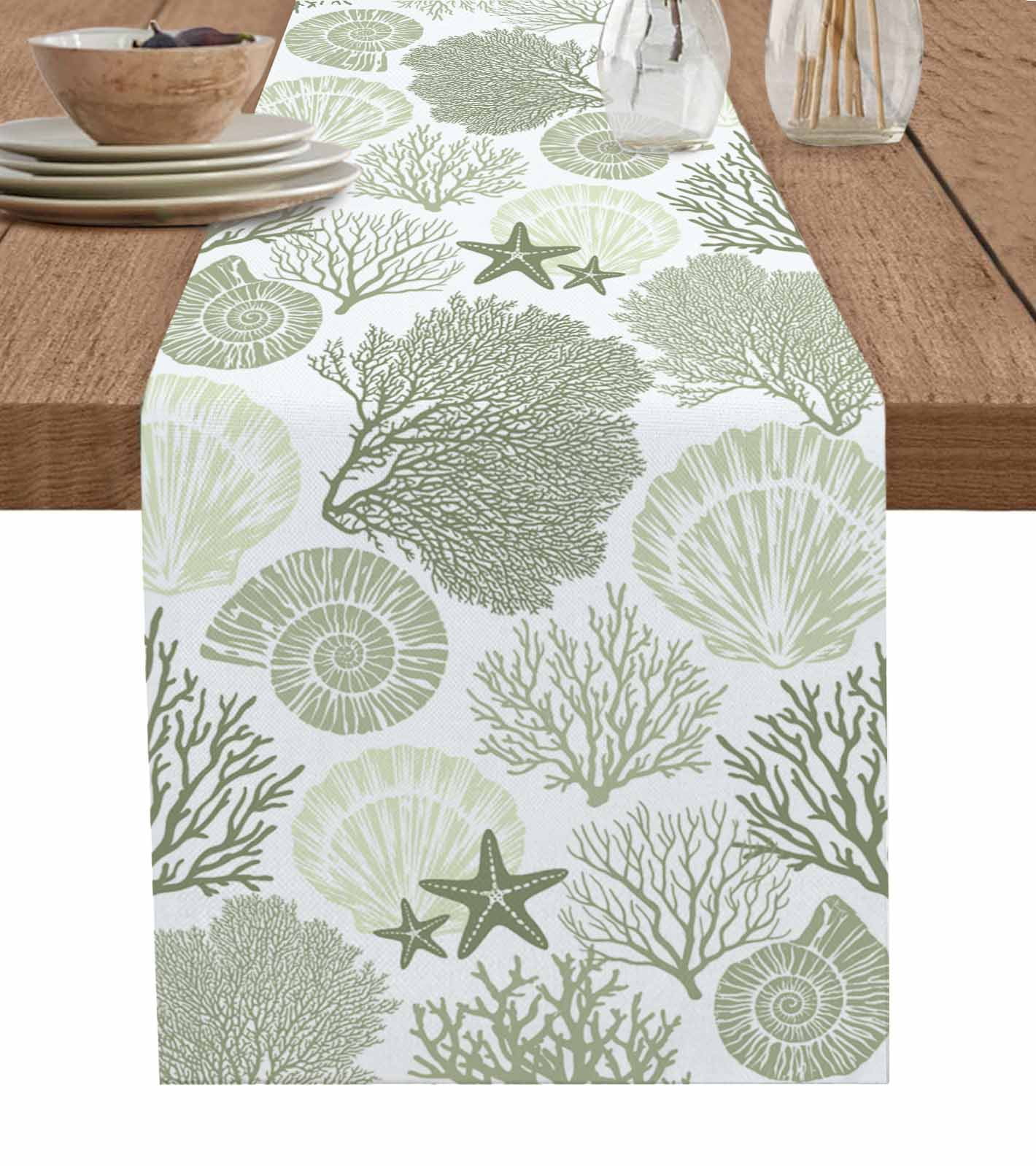 Coastal Coral Table Runners 120 Inches Long, Cotton Linen Fabric Table ...