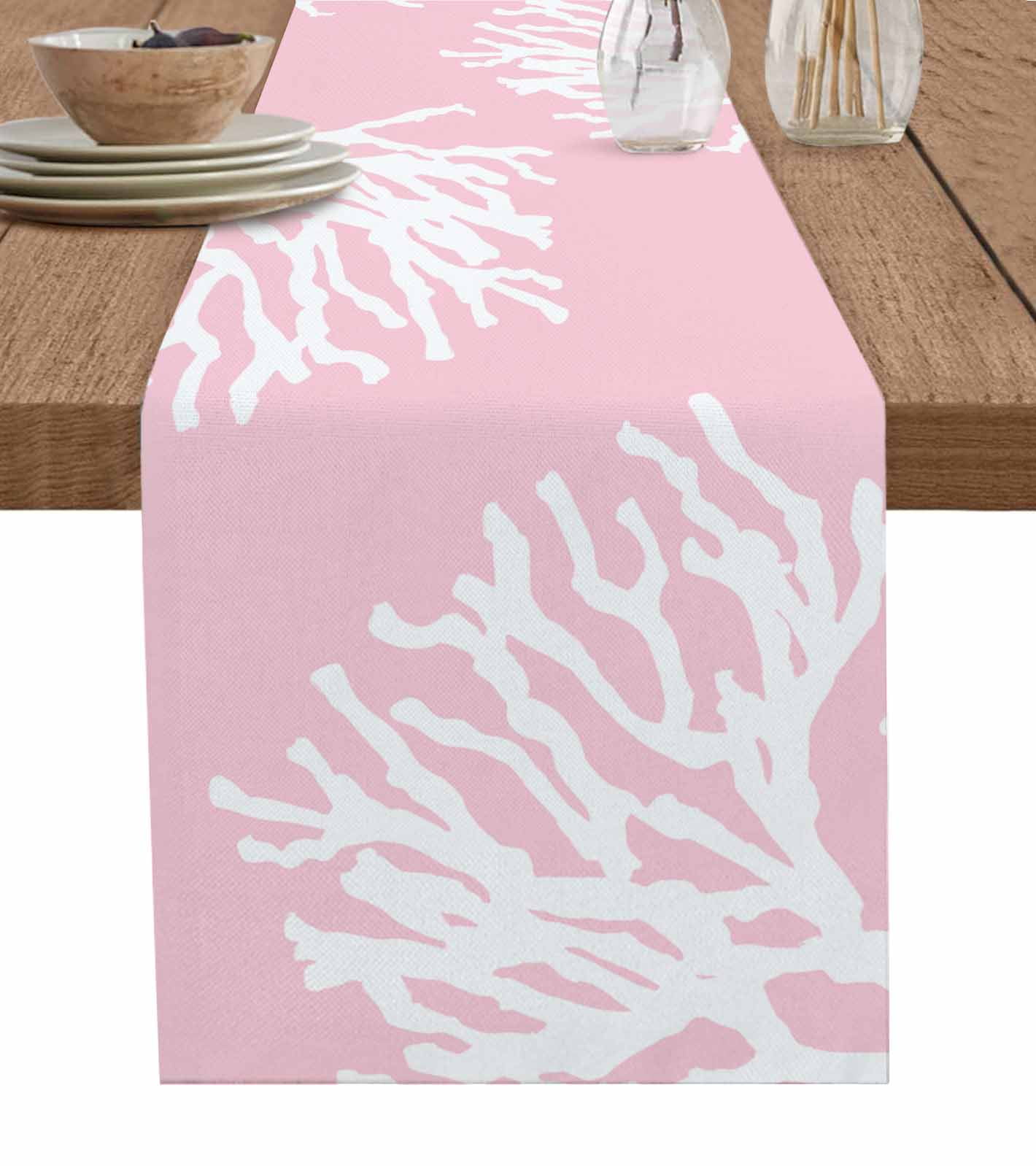 Coastal Coral Table Runners 60 Inches Long, Cotton Linen Fabric Table ...