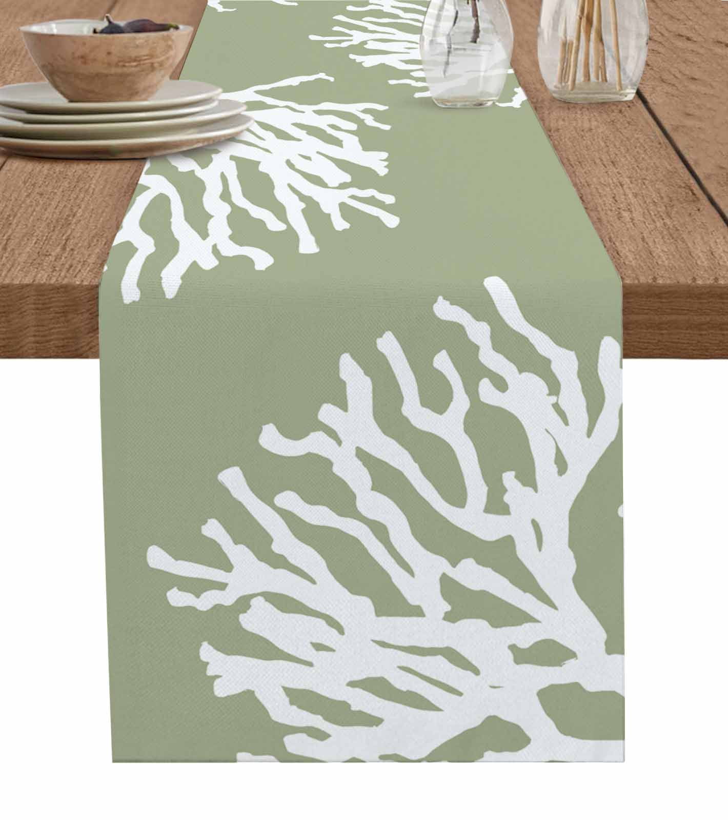 Coastal Coral Table Runners 72 Inches Long, Cotton Linen Fabric Table ...