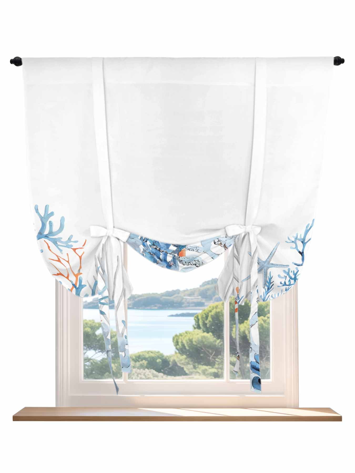 Coastal Coral Tie Up Curtains for Windows 45 Inch Length Balloon ...