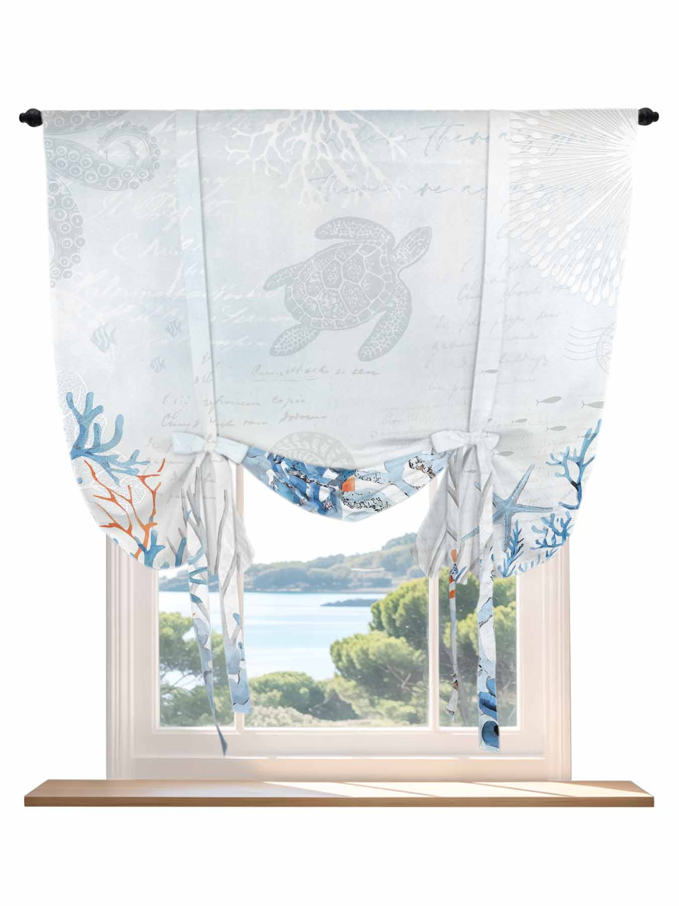 Coastal Coral Tie Up Curtains for Windows 45 Inch Length Balloon ...