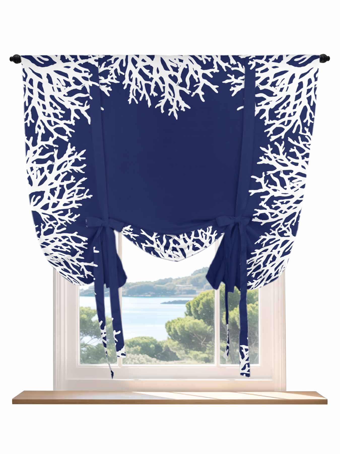 Coastal Coral Tie Up Curtains for Windows 45 Inch Length Balloon ...