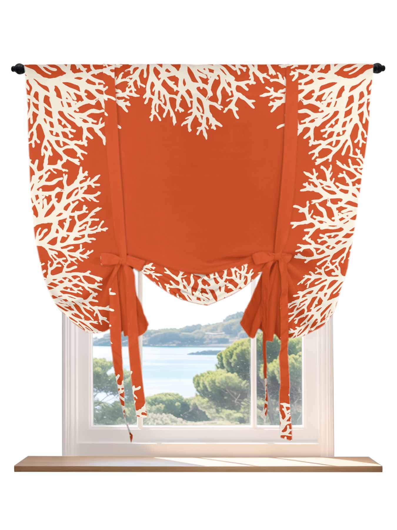 Coastal Coral Tie Up Curtains for Windows 45 Inch Length Balloon ...