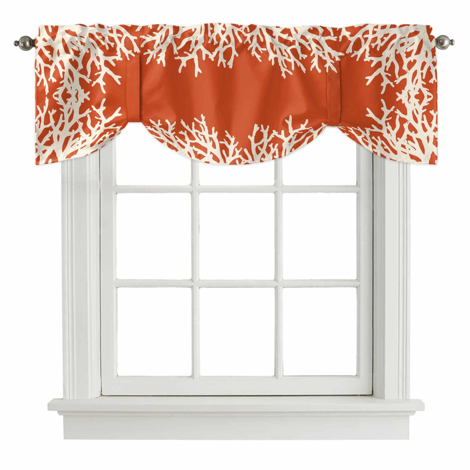 Coastal Coral Tie Up Valance Curtains for Windows, Kitchen Curtains ...