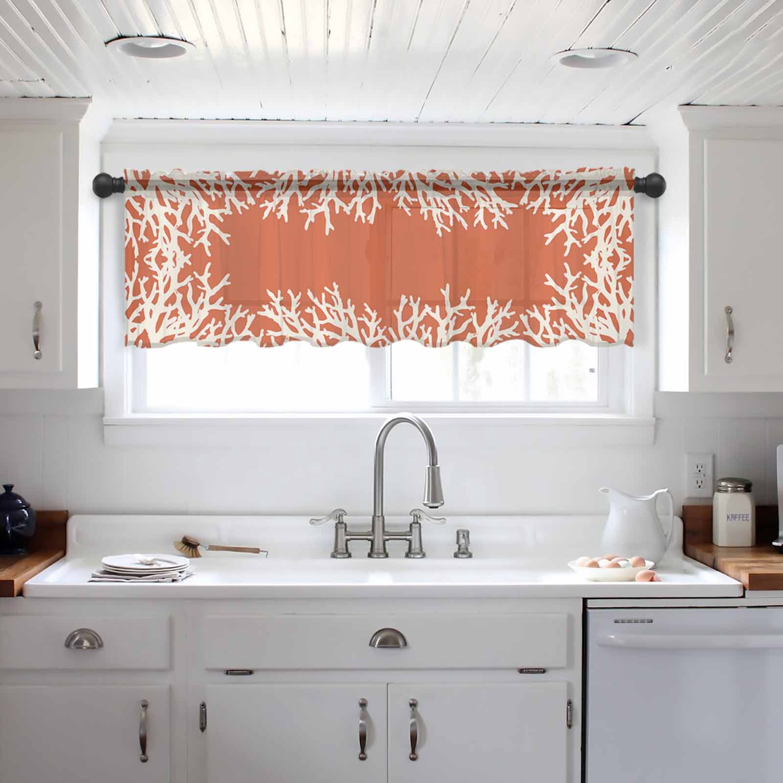 Coastal Coral Valance Curtains for Kitchen/Living Room/Bathroom/Bedroom ...