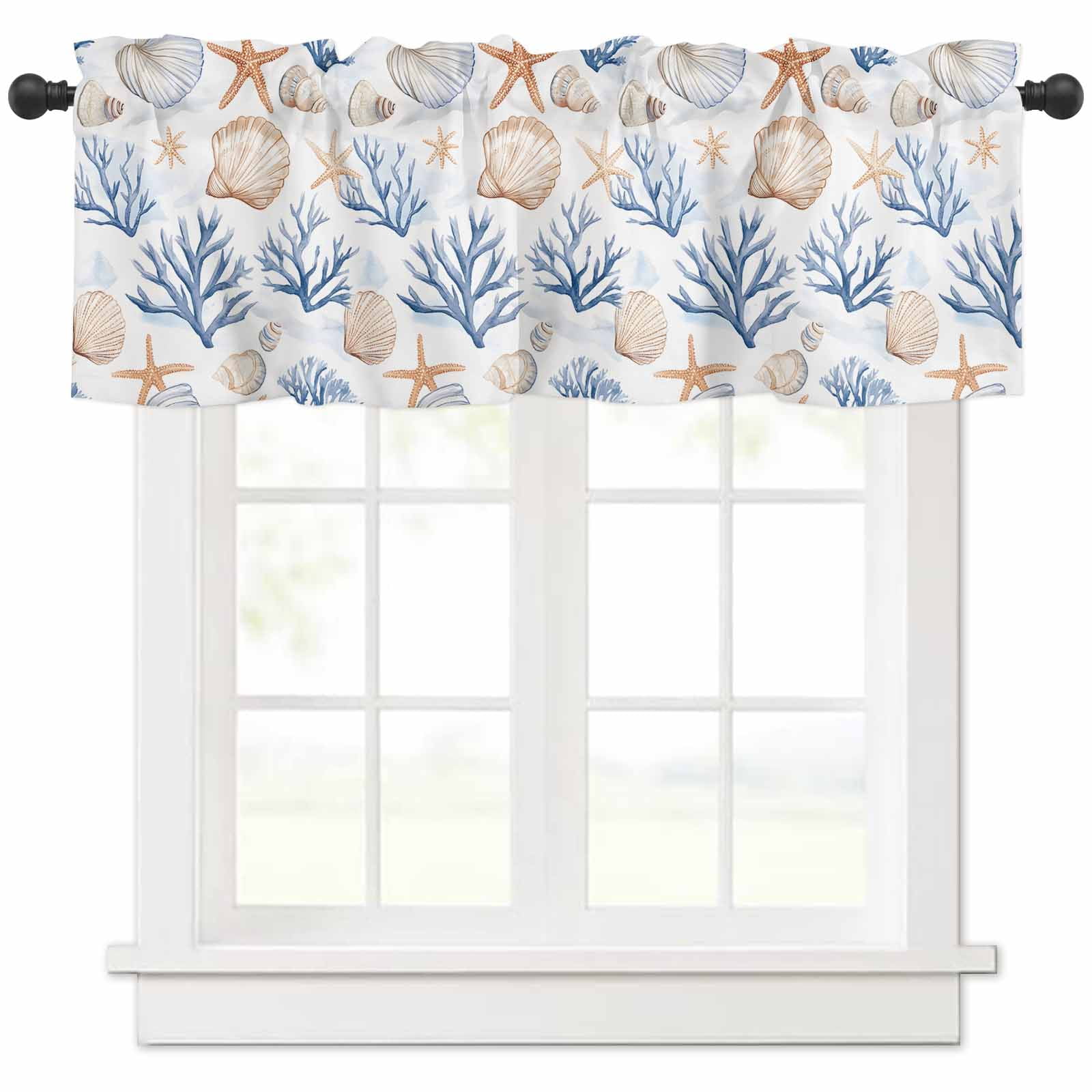 Coastal Coral Valances for Windows Farmhouse Kitchen Curtains Valances Rod Pocket Valance ...