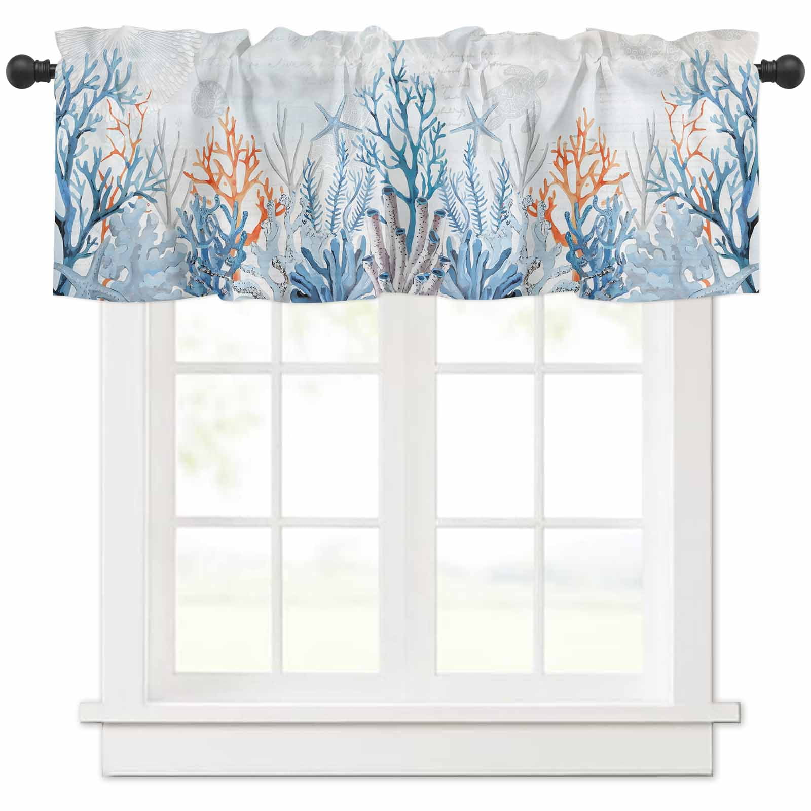 Coastal Coral Valances for Windows Farmhouse Kitchen Curtains Valances ...