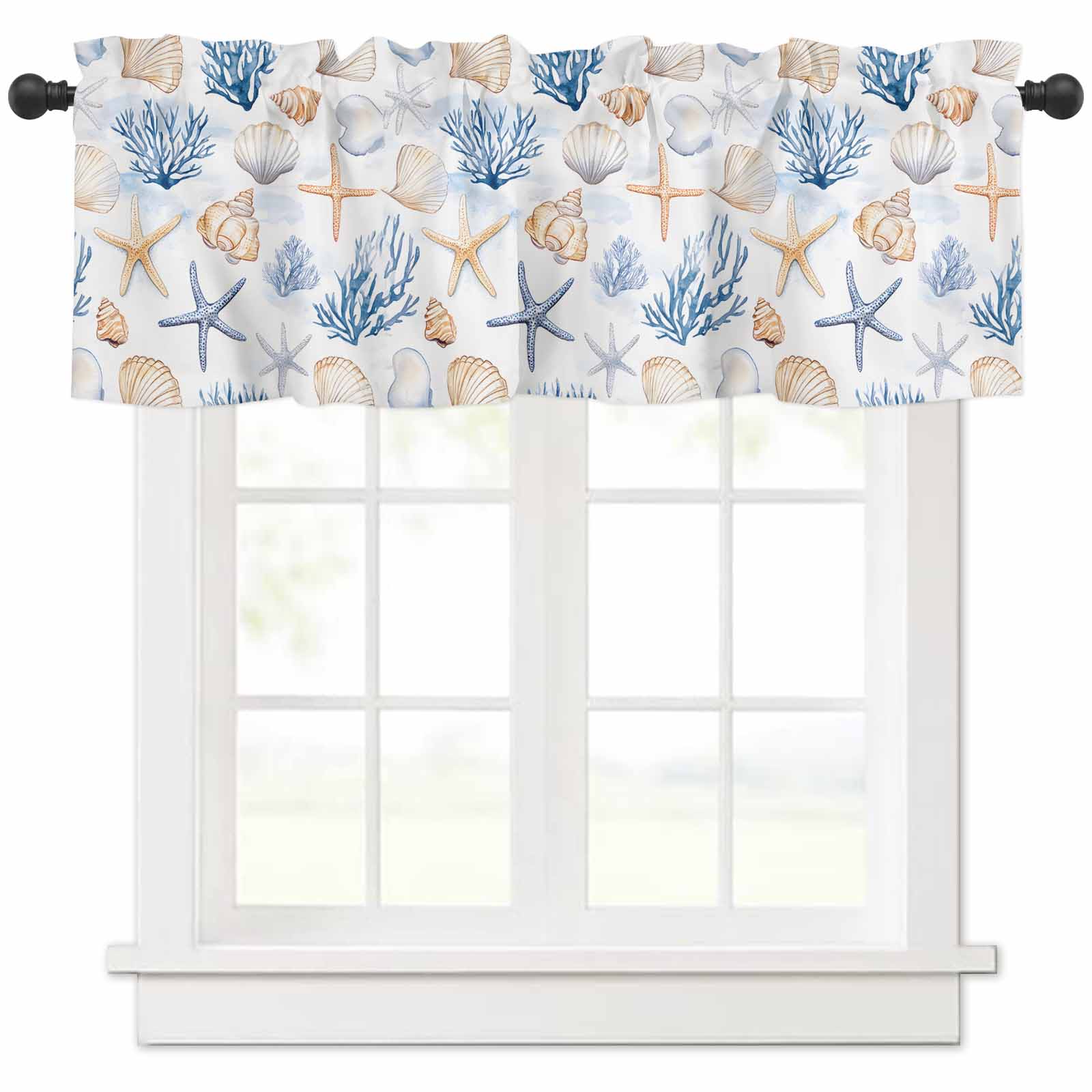 Coastal Coral Valances for Windows Farmhouse Kitchen Curtains Valances ...