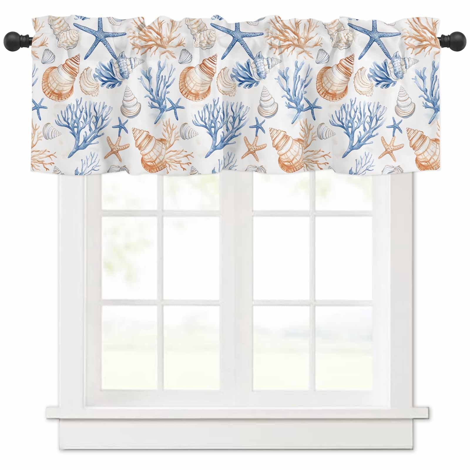 Coastal Coral Valances for Windows Farmhouse Kitchen Curtains Valances ...