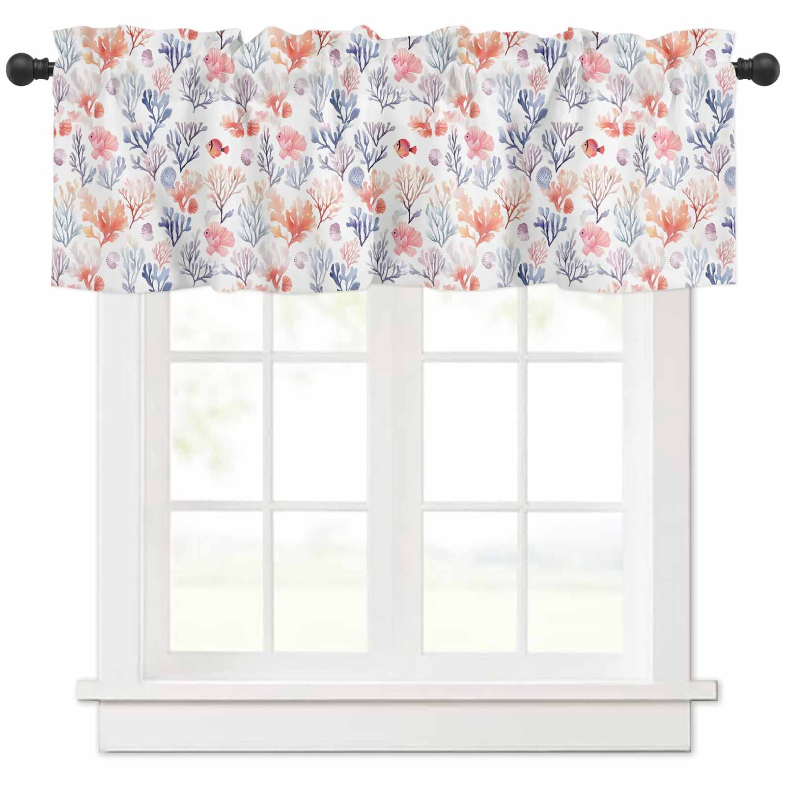 Coastal Coral Valances for Windows Farmhouse Kitchen Curtains Valances ...