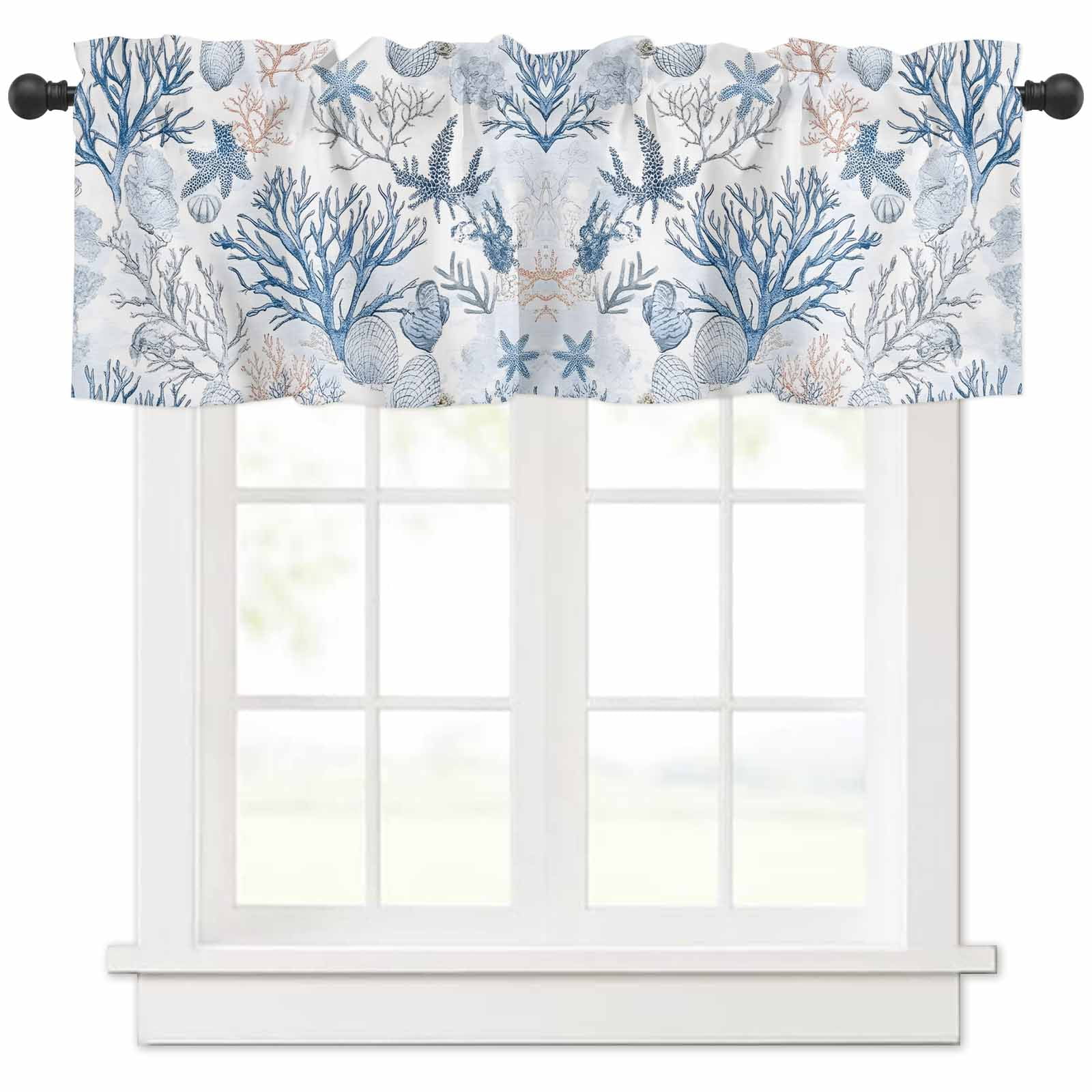 Coastal Coral Valances for Windows Farmhouse Kitchen Curtains Valances ...