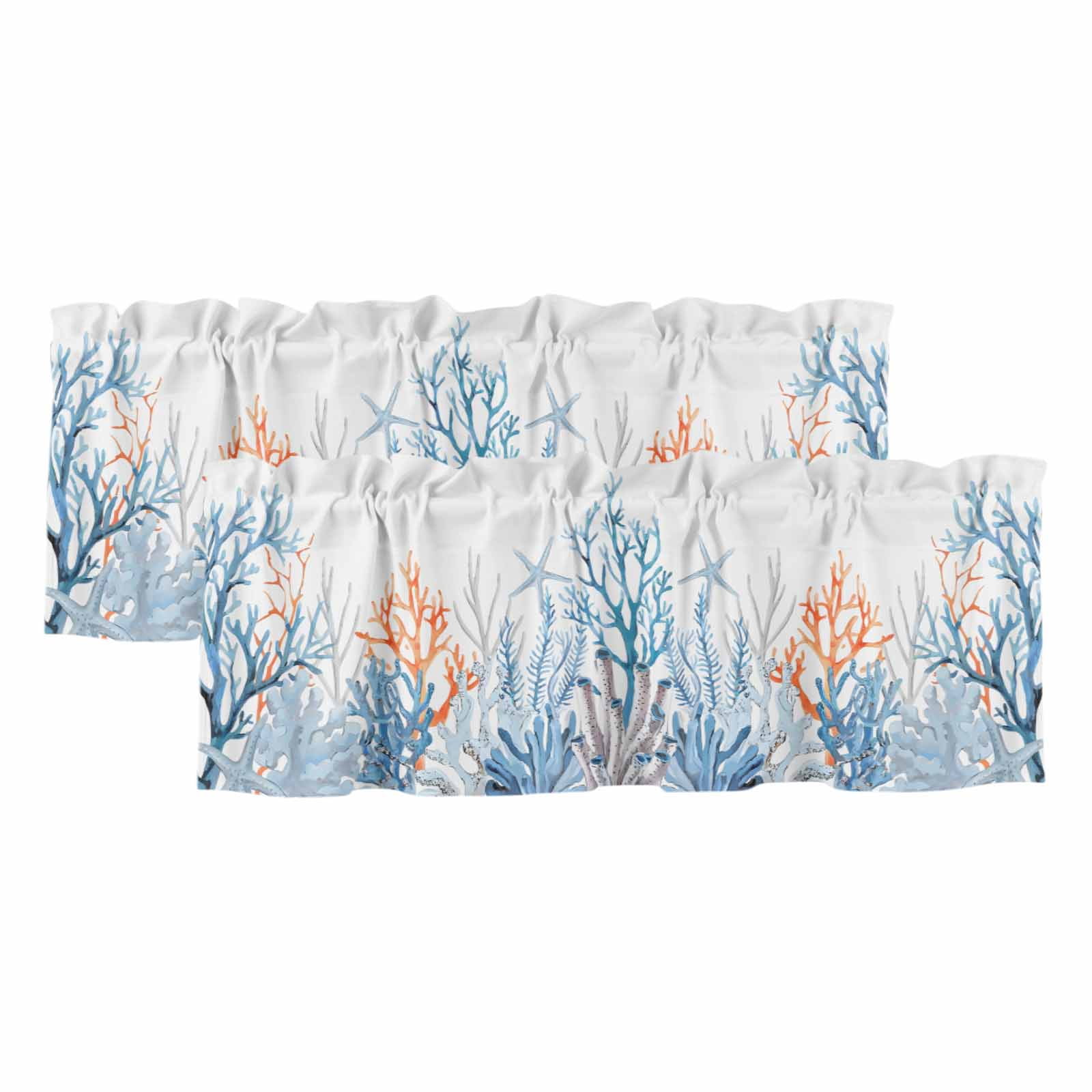 Coastal Coral Valances for Windows, Light Filtering Kitchen Curtain ...